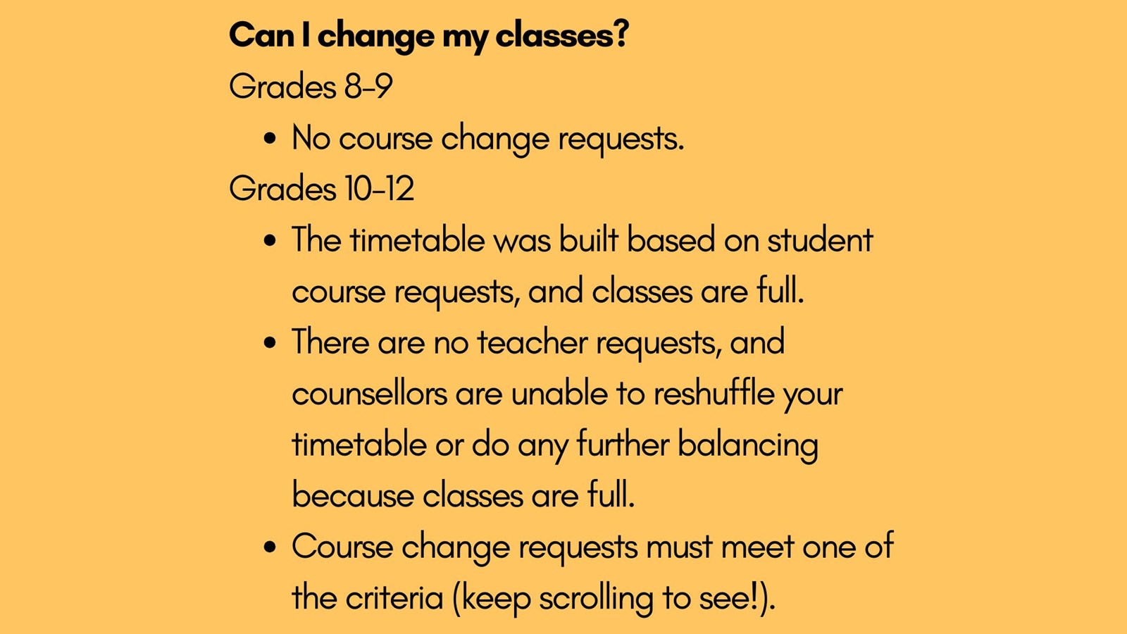 Information from the Counselling Department